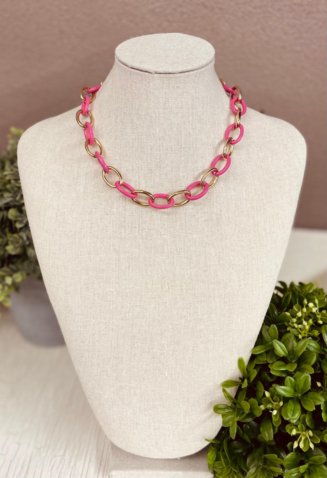 Elle Hot Pink Chain Necklace – Chocolate Tulip